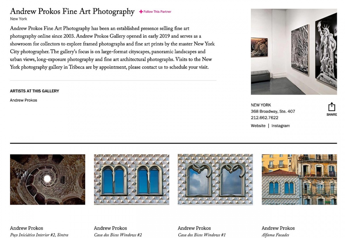 Andrew Prokos Fine Art Photography Partners with Artspace