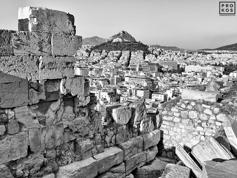 View of Lycabettus Hill from the Acropolis - B&W Photography - PROKOS