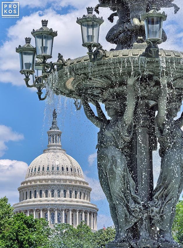 Bartholdi Fountain and Capitol Dome - Fine Art Photo by Andrew Prokos