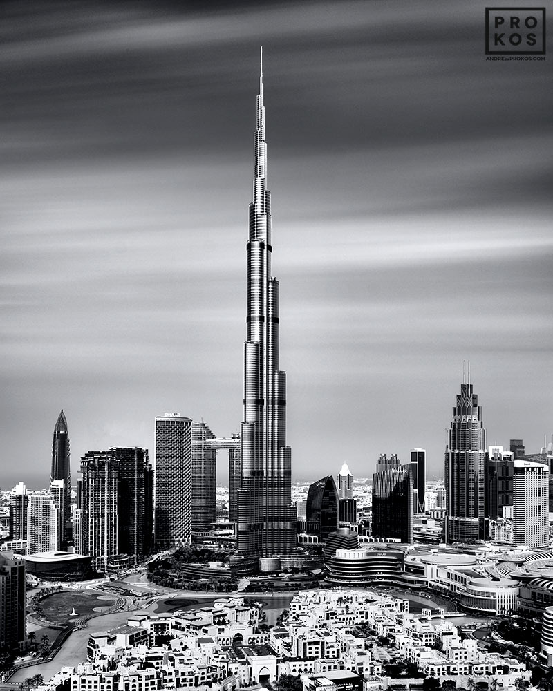View of Burj Khalifa and Dubai II - B&W Long-Exposure Photo - PROKOS
