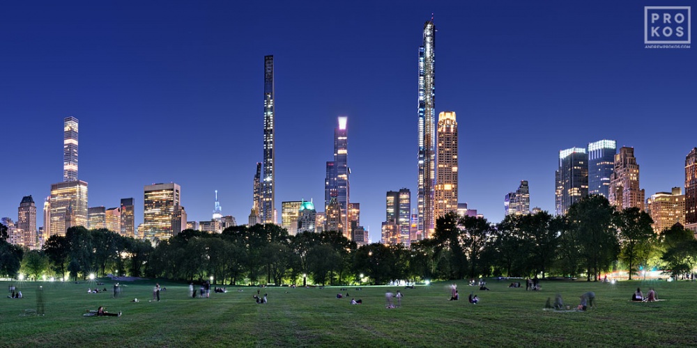 New York Central Park Skyline at Dusk - Framed Photograph by Andrew Prokos