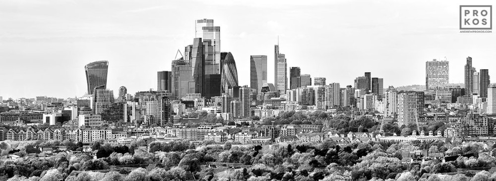 London Skyscrapers Panorama - Black & White Cityscape Photo - PROKOS
