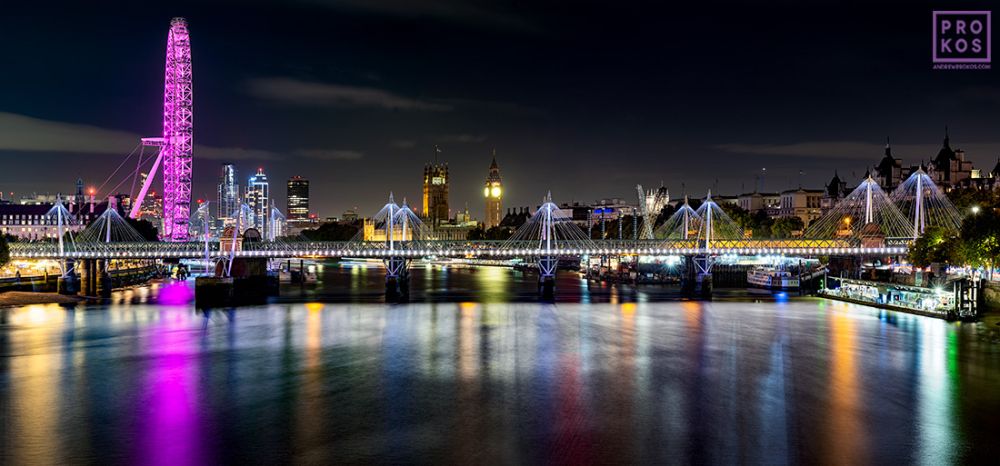 London Eye and Jubilee Bridge Night Skyline - Cityscapes - PROKOS