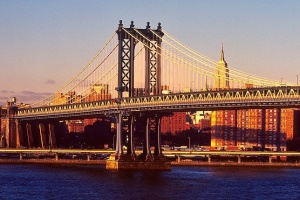 View of the Manhattan Bridge - Framed Photograph by Andrew Prokos