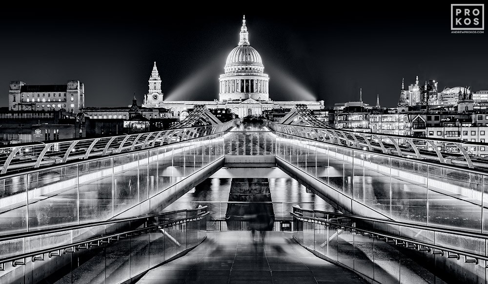 Millennium Bridge Nightscape - Black & White Photography - PROKOS