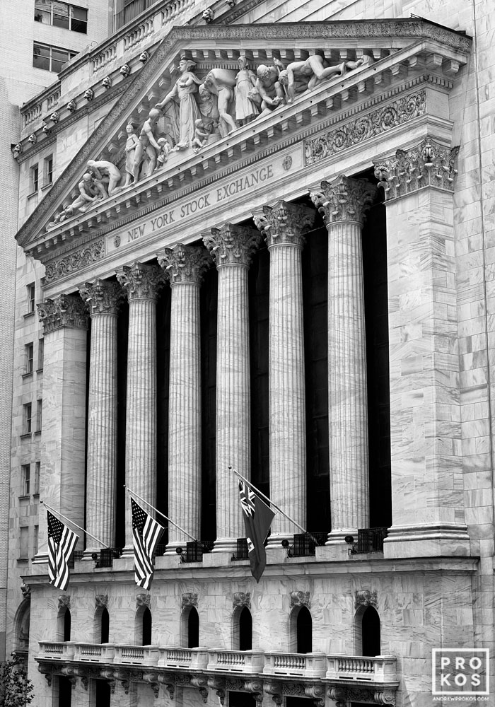 New York Stock Exchange Facade II - Black & White Framed Photo - PROKOS