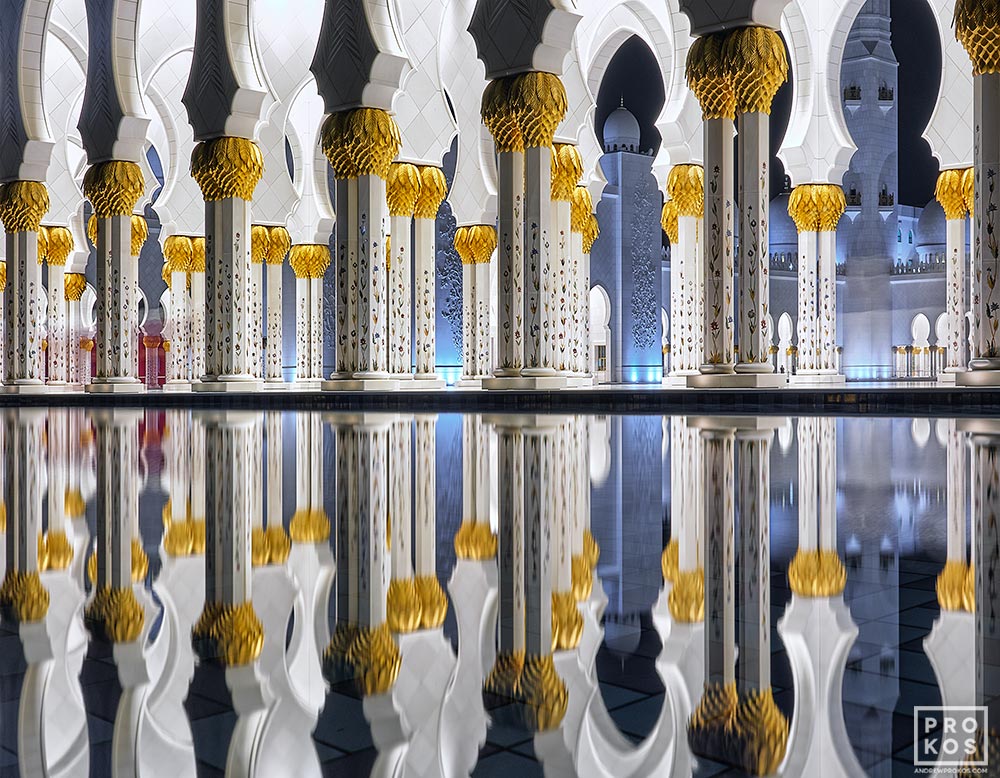 Sheikh Zayed Grand Mosque Colonnade at Night - Abu Dhabi Fine Art ...