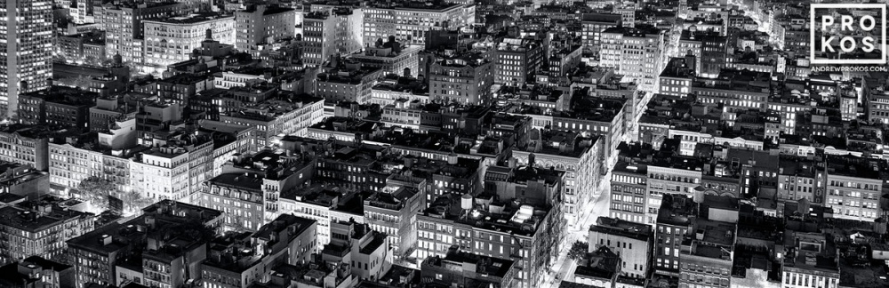 Soho Night Panorama - High-Definition Black & White Photo by Andrew Prokos