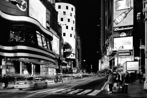 Panoramic View of Times Square at Dusk - Black & White Photo - PROKOS