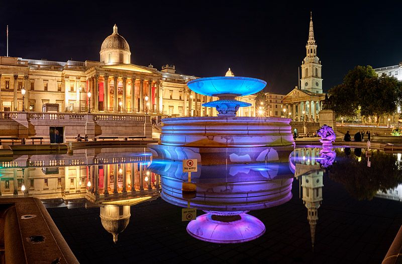 Trafalgar Square and Nelson's Column at Night - B&W Photography - PROKOS
