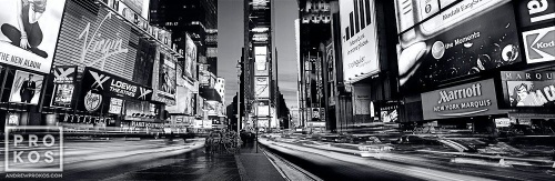 Panoramic View of Times Square at Dusk - Black & White Photo - PROKOS