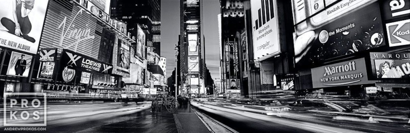 Panoramic View of Times Square at Dusk - Black & White Photo - PROKOS