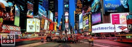 Times Square Dusk Panorama III - Framed Fine Art Photo by Andrew Prokos