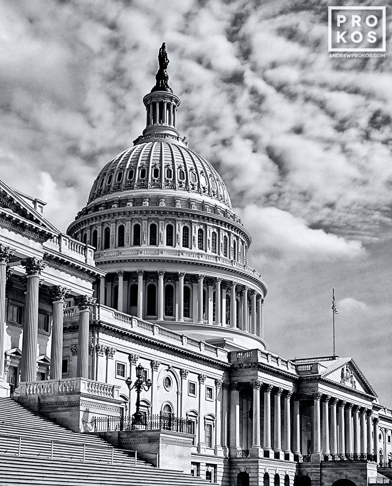 View of the U.S. Capitol Building - B&W Architecture Photo - PROKOS