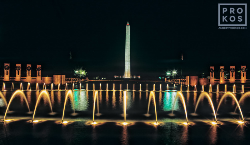 World War II Memorial at Night - Framed Photograph by Andrew Prokos